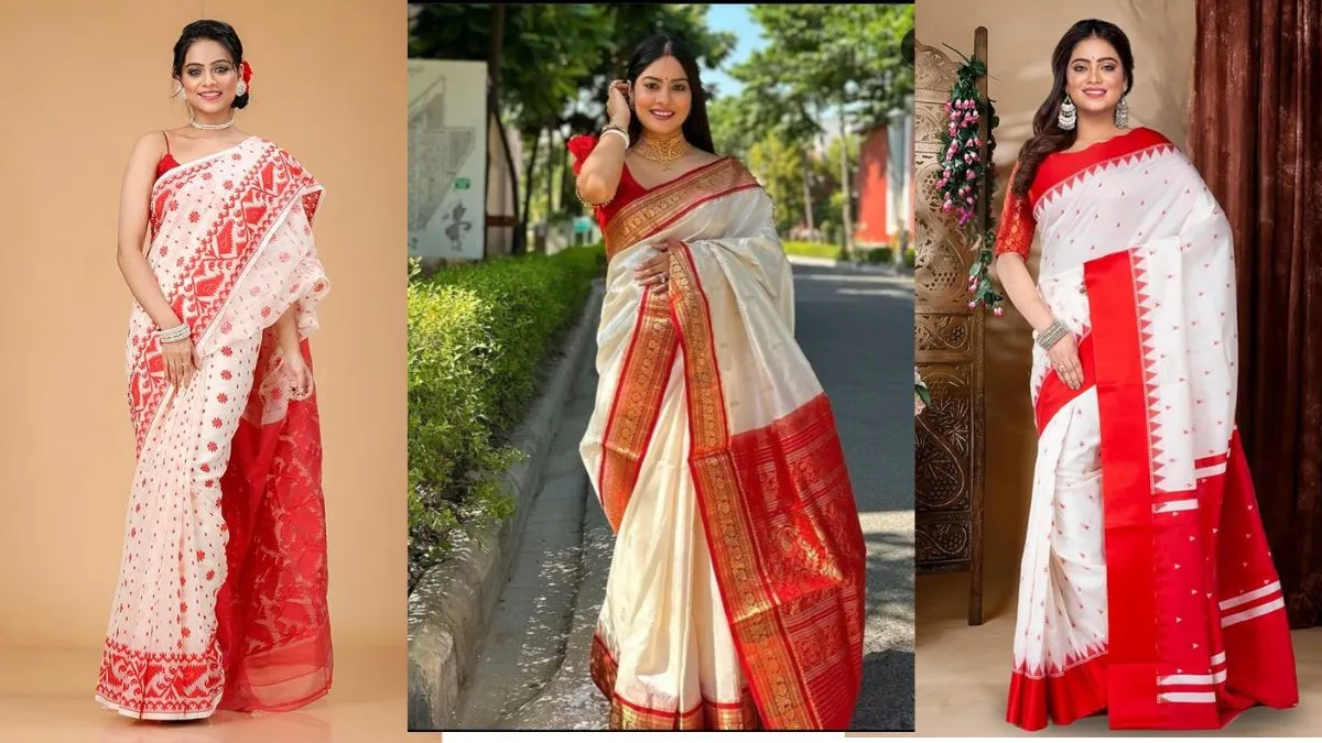 Durga Puja 2025: Trendy Sarees for Women in Red and White