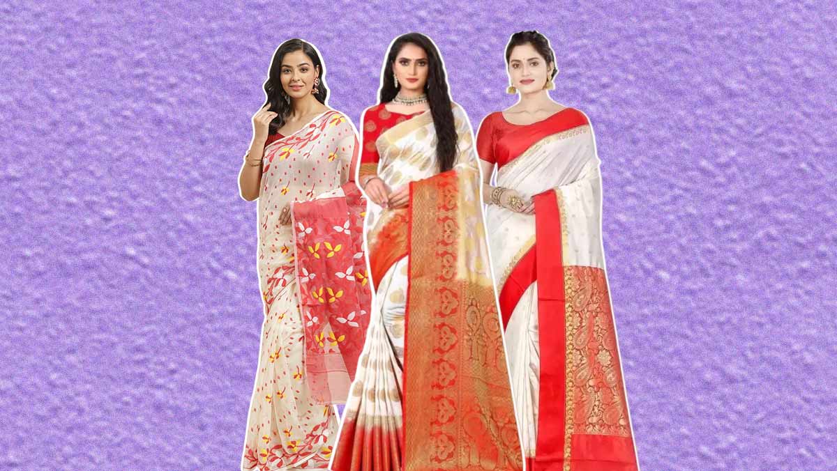 5 Stunning White Sarees With Red Border | HerZindagi