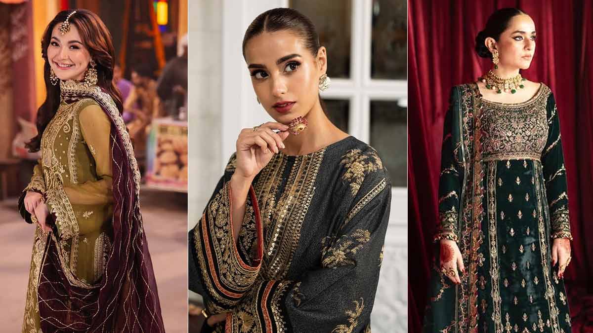4 Stunning Velvet And Woollen Suit Designs ft. Pakistani Actresses ...