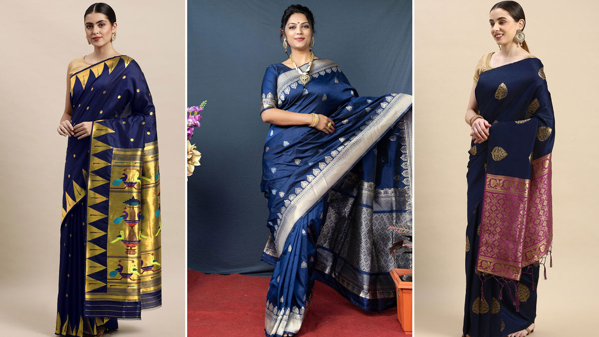 6+ Beautiful Royal Blue Saree Designs For Navratri 2025 | HerZindagi