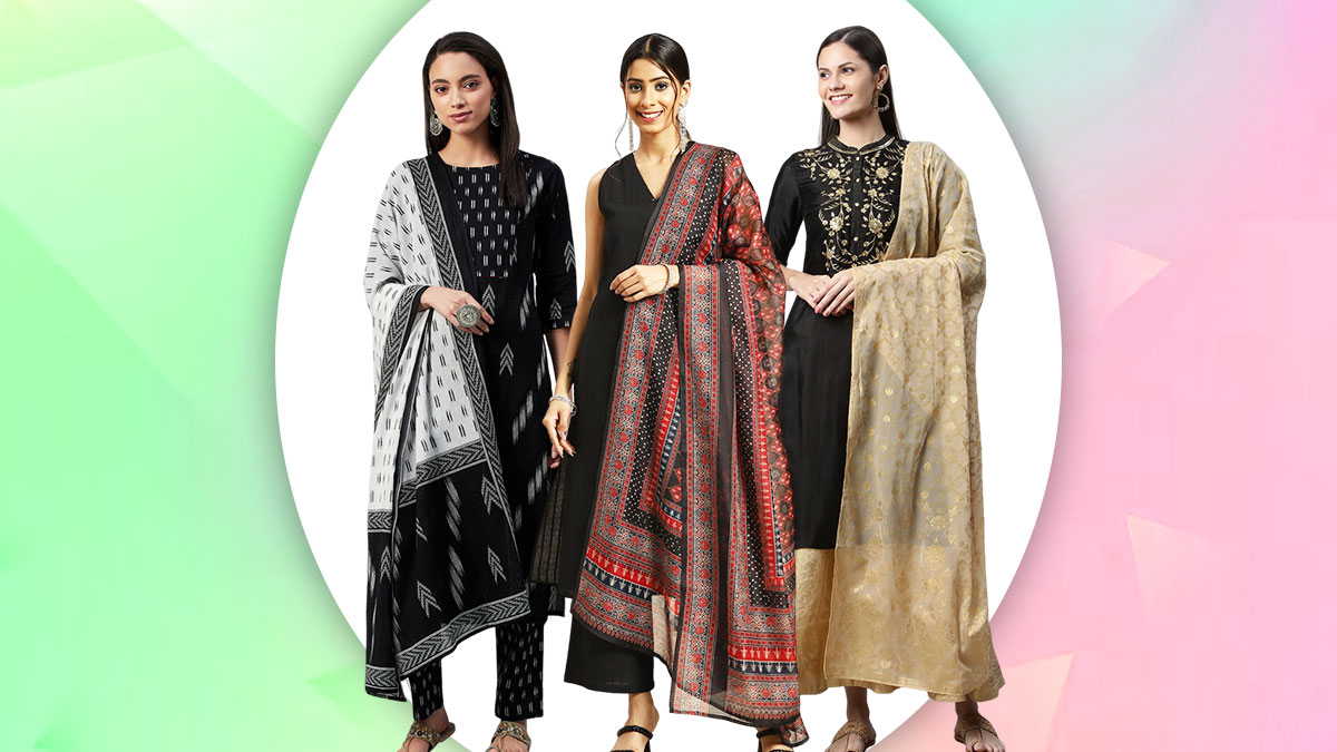 5 Beautiful Black Suit Contrast Dupatta Designs | HerZindagi