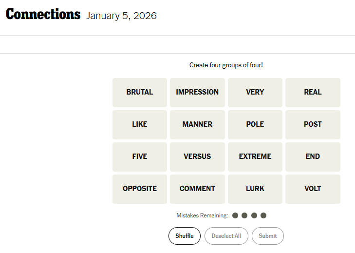 NYT Connections Hints Today, January 5, 2026: Clues And Answers ...