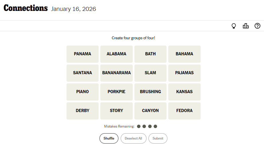 NYT Connections Hints Today, January 16, 2026: Yellow To Purple Group ...