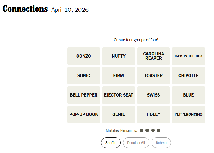 NYT Connections Hints Today, April 10, 2026: Today’s Categories And ...