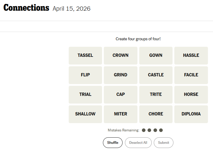 NYT Connections Hints Today, April 15, 2026: Categories And Answers For ...