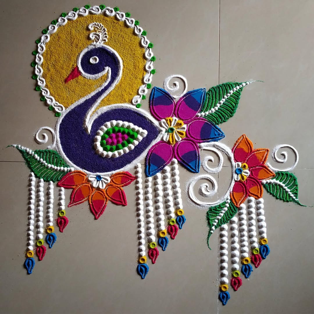 Kaanum Pongal Mor Rangoli 2025: कन्नुम पोंगल के दिन मोर के रंगोली ...