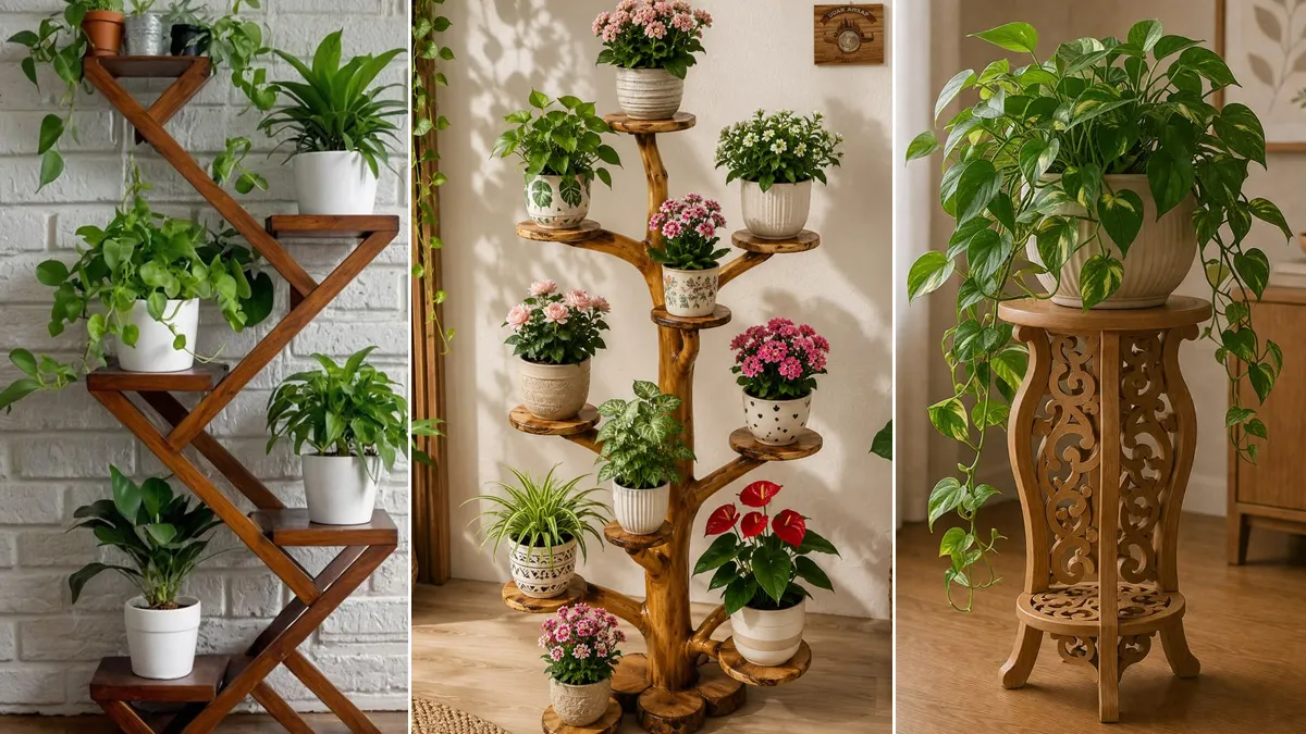 Living Room को इन मॉडर्न Wooden Plant Stand डिजाइंस से दें नेचुरल लुक ...