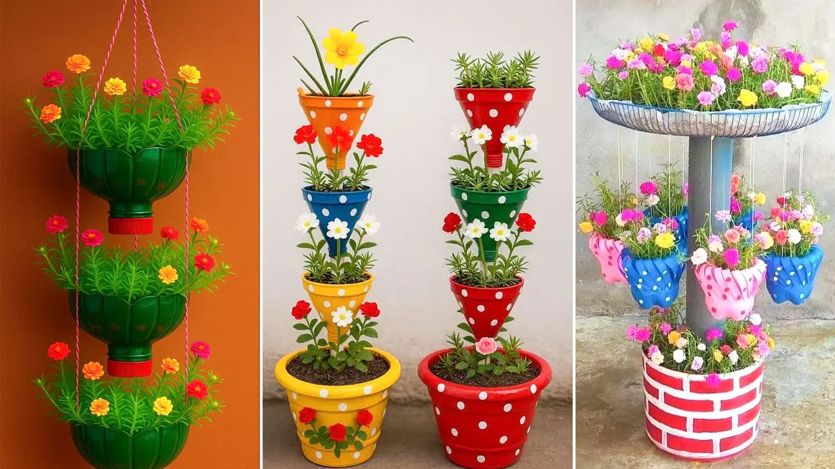 Plastic Bottle Flower Pot: प्लास्टिक बोतल से बनाएं Multi Layer फ्लावर ...