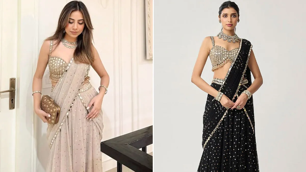 Mirror Work Saree Designs: समर वेडिंग्स और कॉकटेल पार्टी के लिए बेस्ट ...