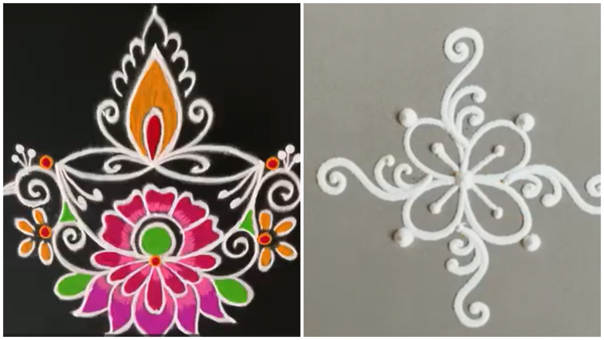 வண்ண மயமான தமிழ் வருடப்பிறப்பு கோலங்கள்; 5*1 புள்ளி மற்றும் 2*2 ...