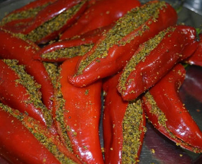 how to make stuffed red chilli pickle at home | how to make stuffed red ...