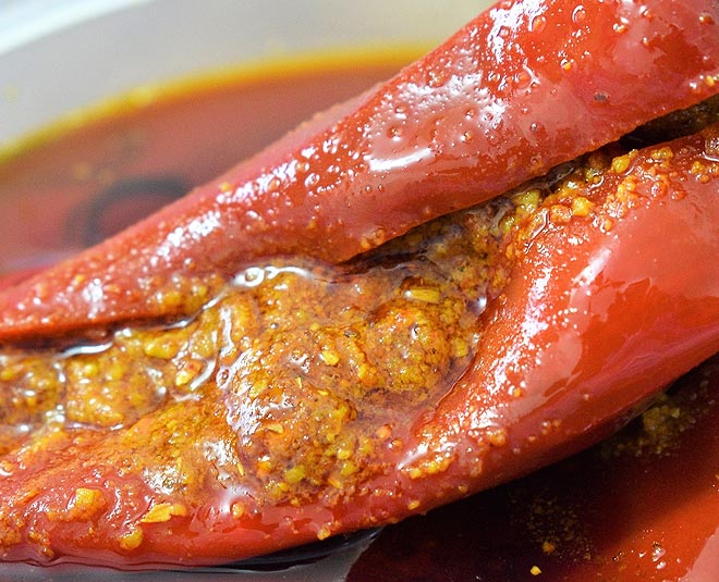 how to make stuffed red chilli pickle at home | how to make stuffed red ...