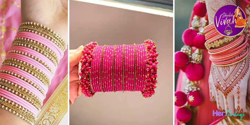 Pink Bangles Setting for Lehenga | simple ways to style pink choori or ...