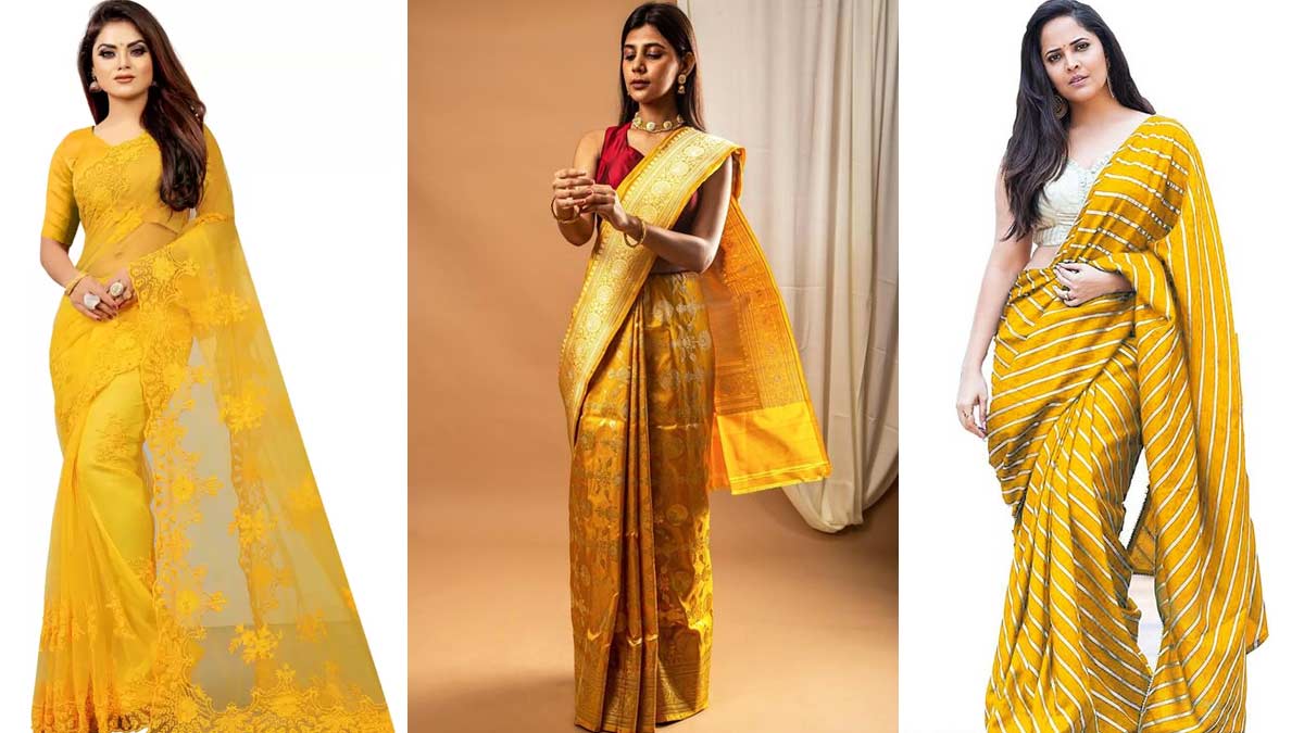 Yellow Colour Saree| येलो कलर की साड़ी | Ladies Ke Liye Latest Saree ...