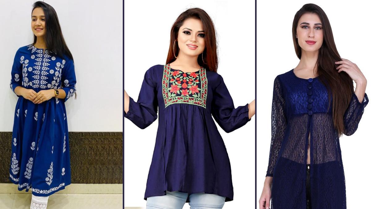 Blue Colour Kurti Designs For Ladies|ब्लू कलर की कुर्ती डिजाइन| Blue ...