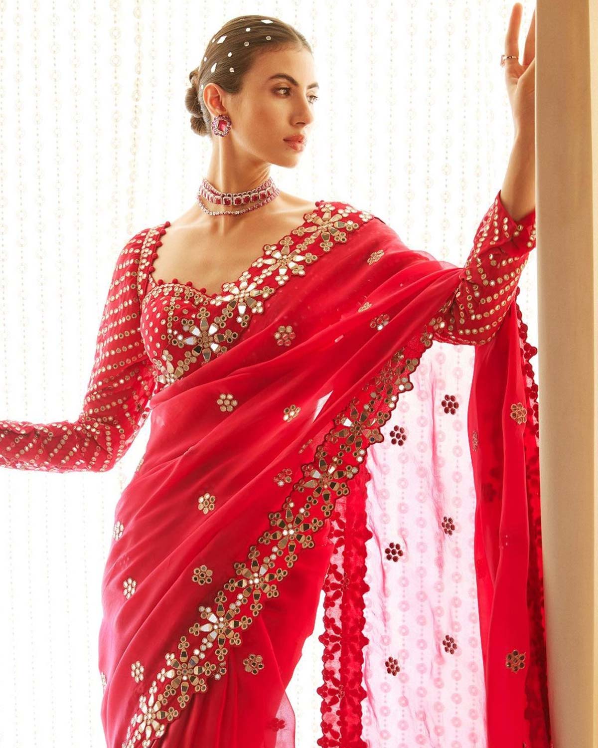 Red Saree Designs| लोहड़ी के लिए साड़ी डिजाइन| Saree Styling Tips | red ...