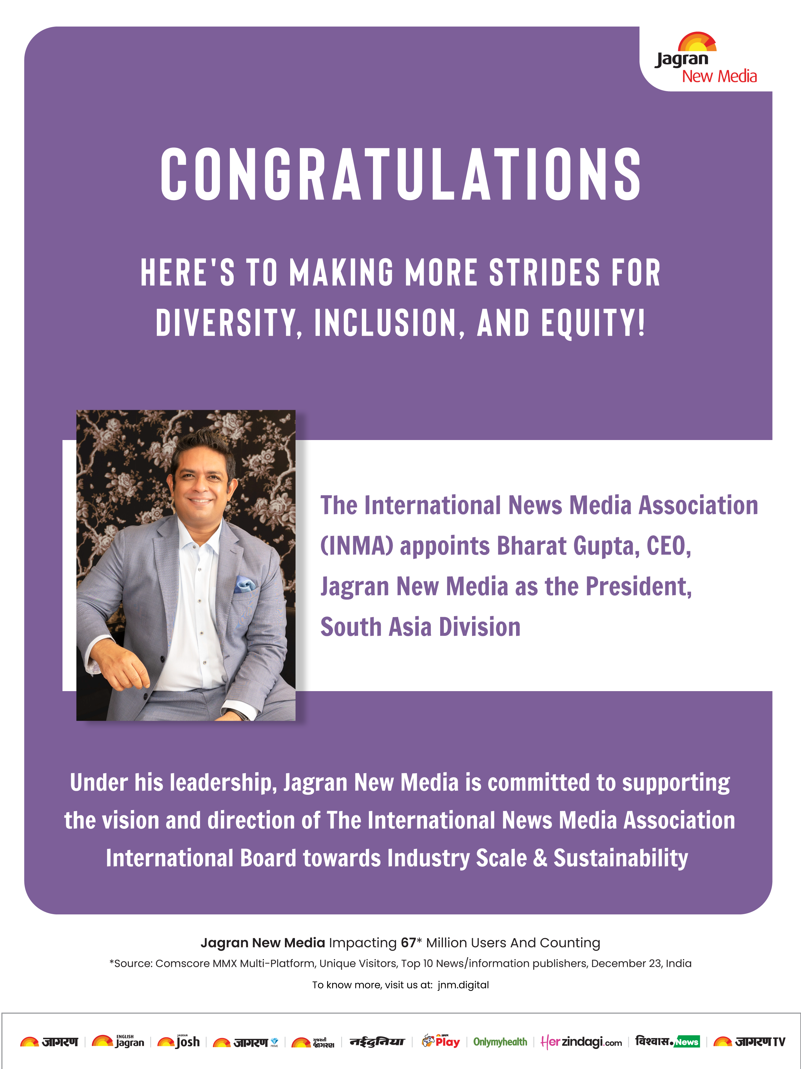 Bharat Gupta, CEO Of Jagran New Media Elected INMA South Asian Division ...